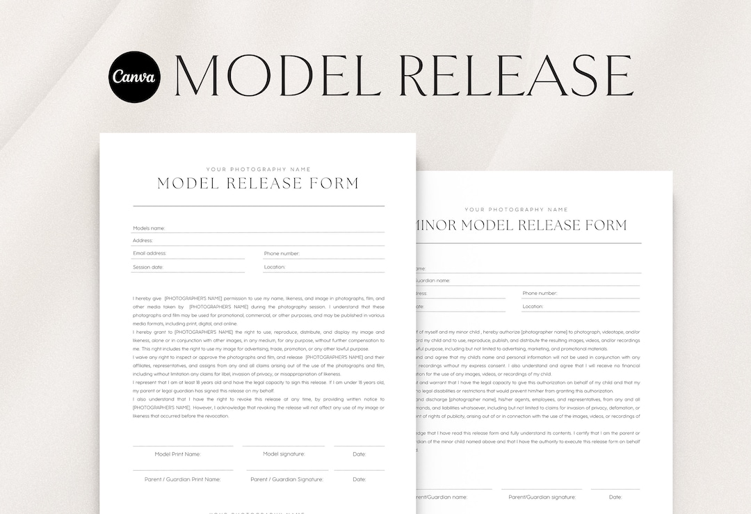 Photography Model Release Form Template: Minor Contract (canva Template ...