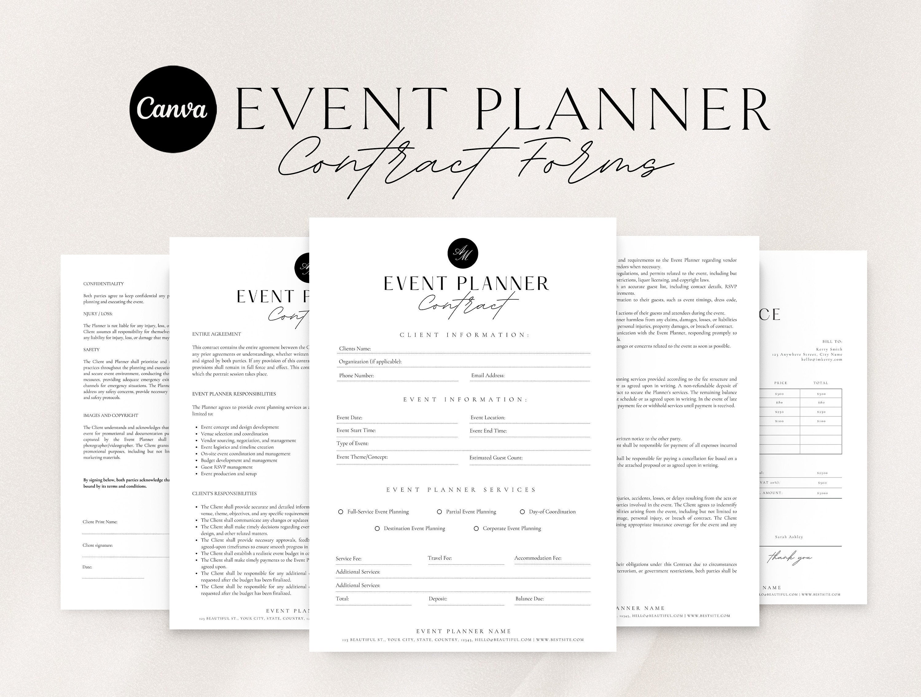 Event Planner Contract Template: Client Forms (canva Template) - Etsy