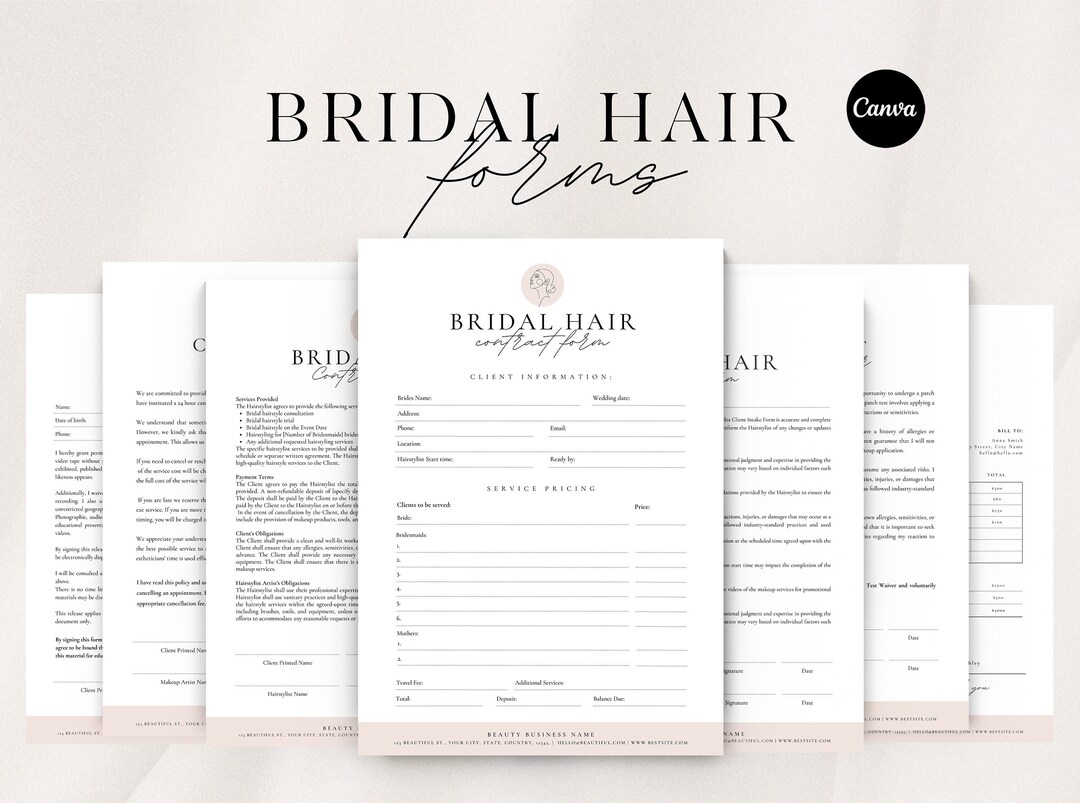 Editable Bridal Hair Contract Template: Hairstylist Form (CANVA) - Etsy