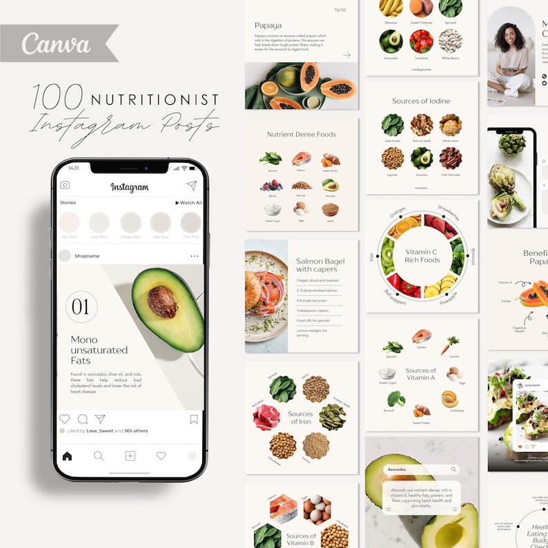 Nutrition Instagram Post Templates | Nutritionist Social Media Canva ...