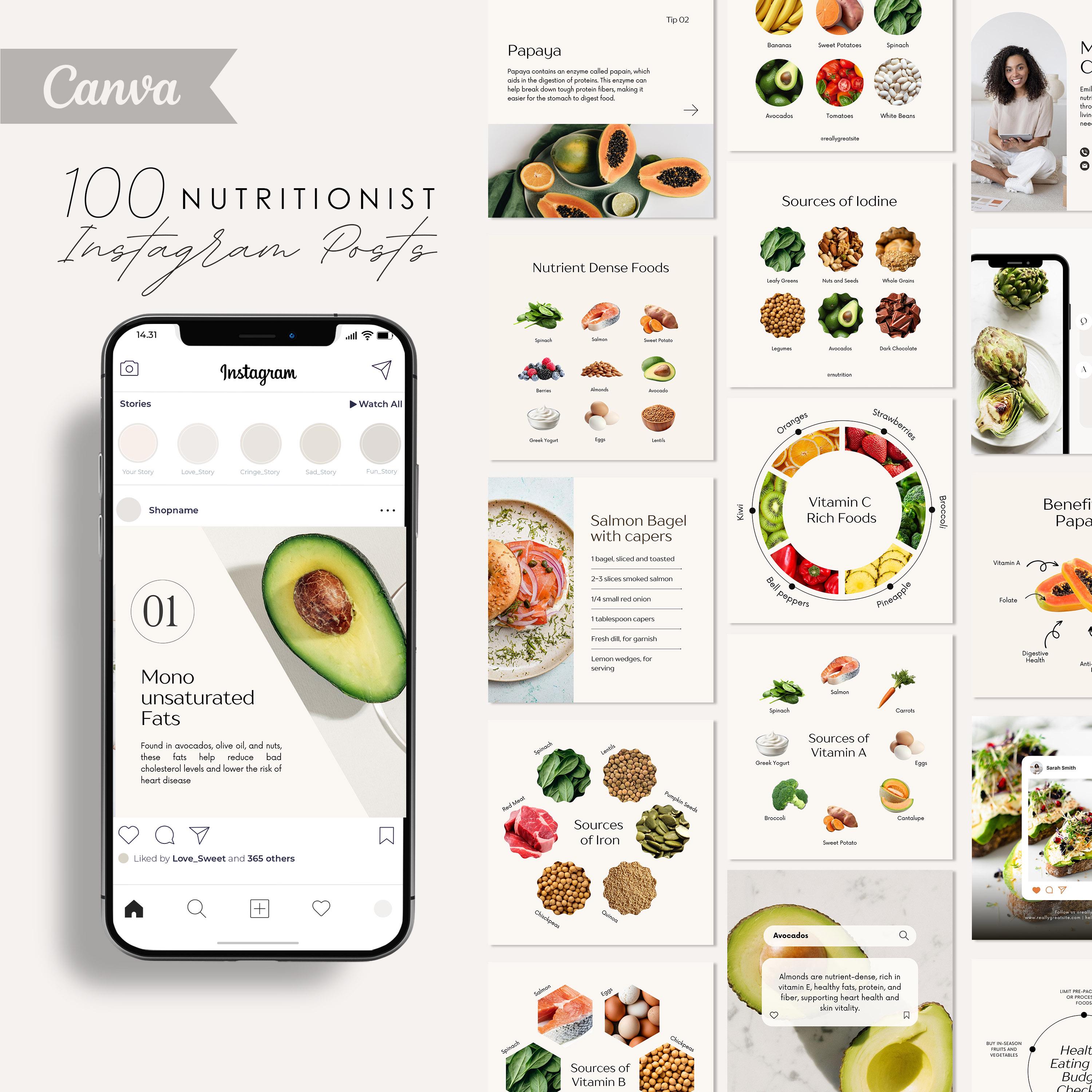 Nutrition Instagram Post Templates | Nutritionist Social Media Canva ...
