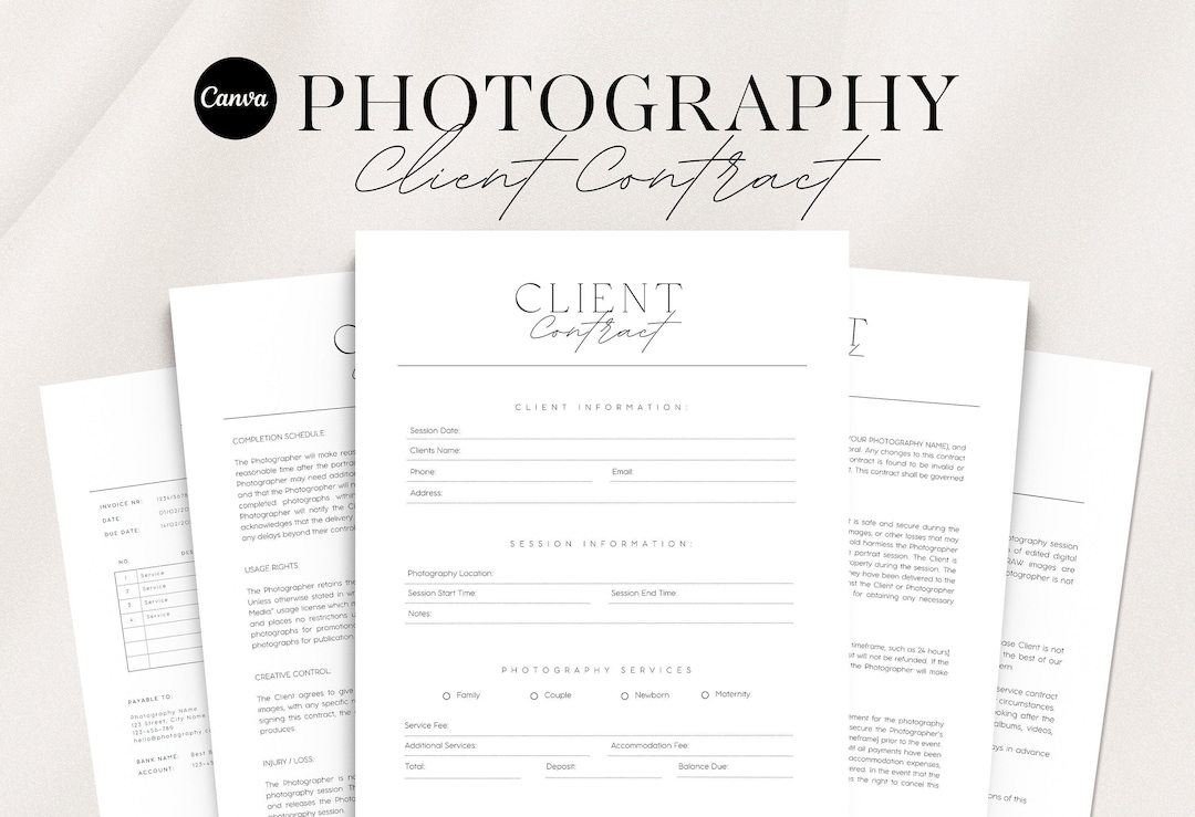 Photography Client Contract Template: Editable Canva Forms (digital ...