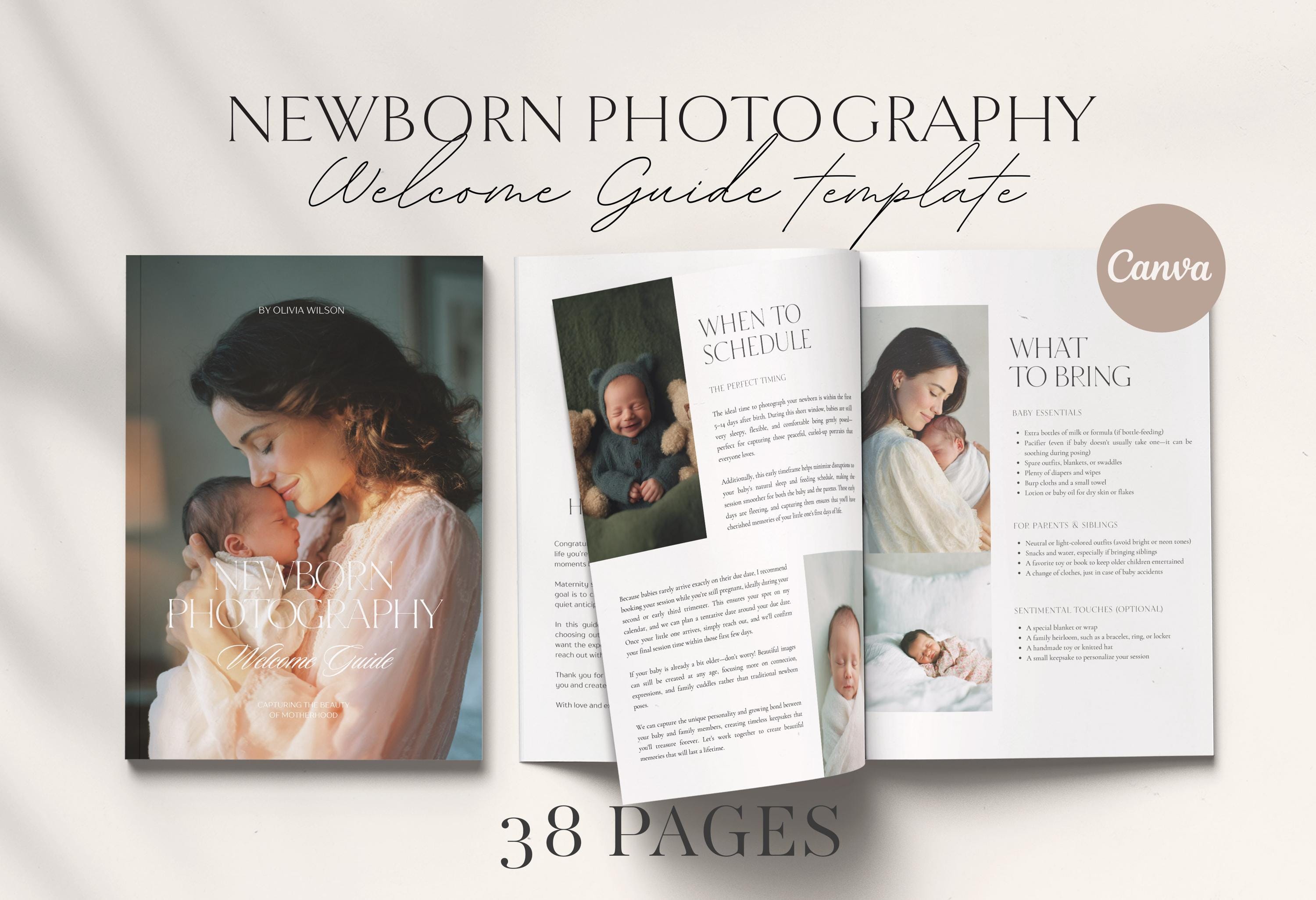 Editable Newborn Photography Guide Template | Canva Welcome Packet for ...