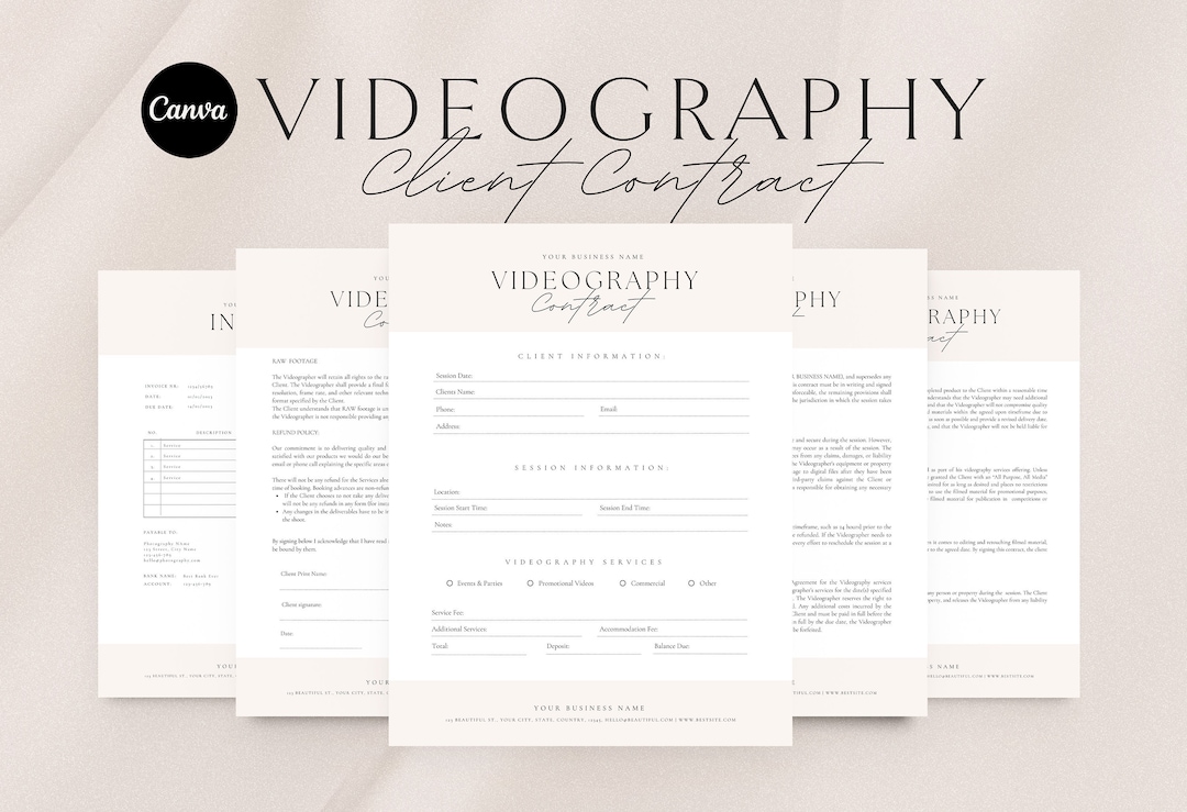 Videography Contract Template: Photography Forms (canva Template) - Etsy