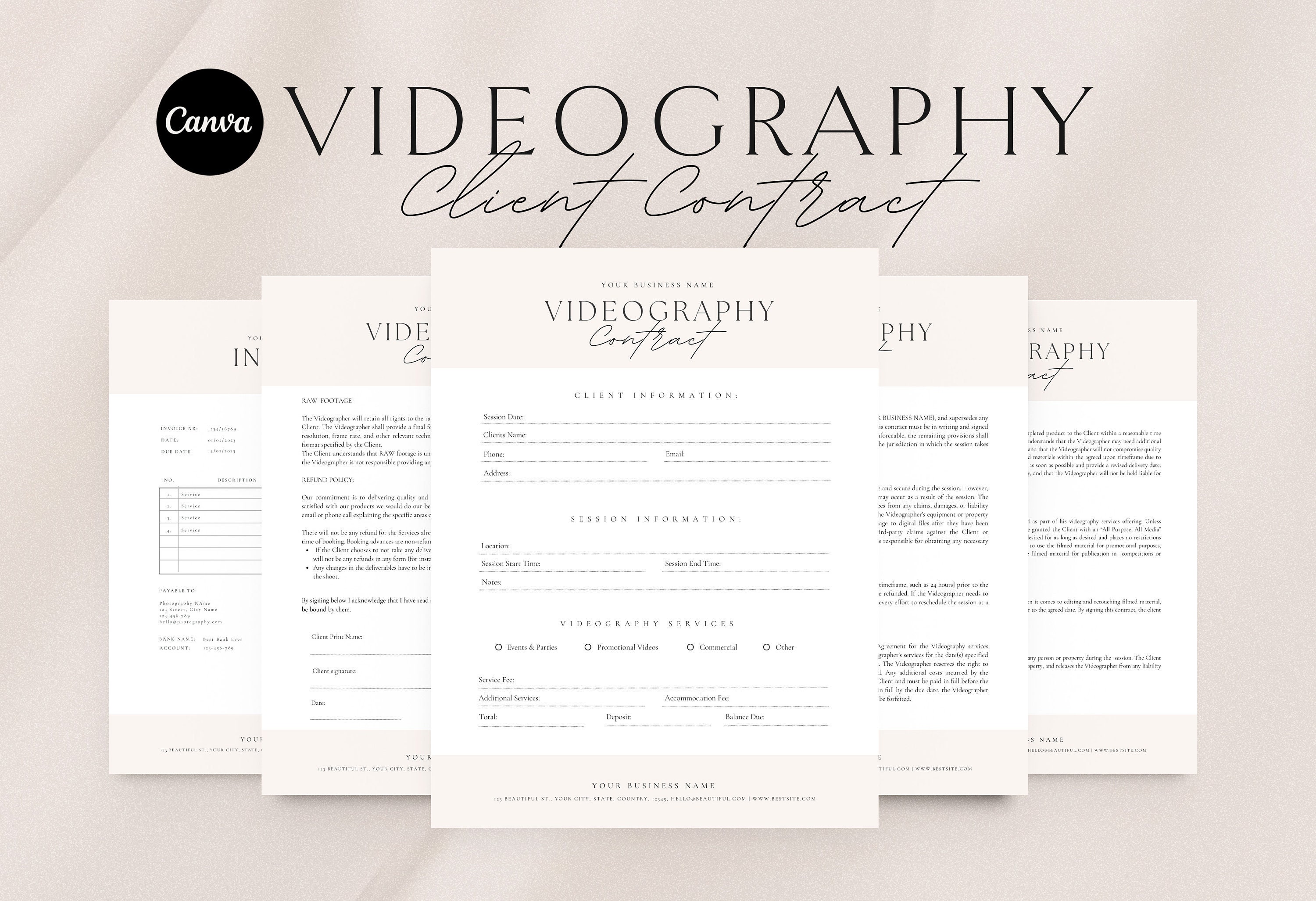 Videography Contract Template: Photography Forms (canva Template) - Etsy