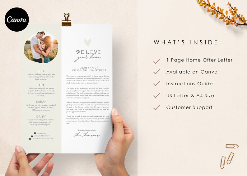 Home Offer Letter Template Canva Buyer Offer Letter Family - Etsy