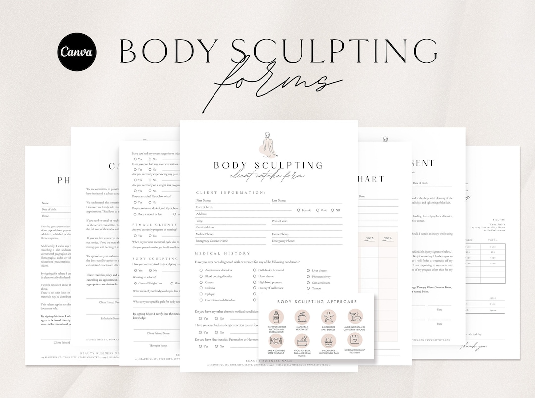 Body Sculpting Intake Forms: Esthetician Consultation Templates (canva ...