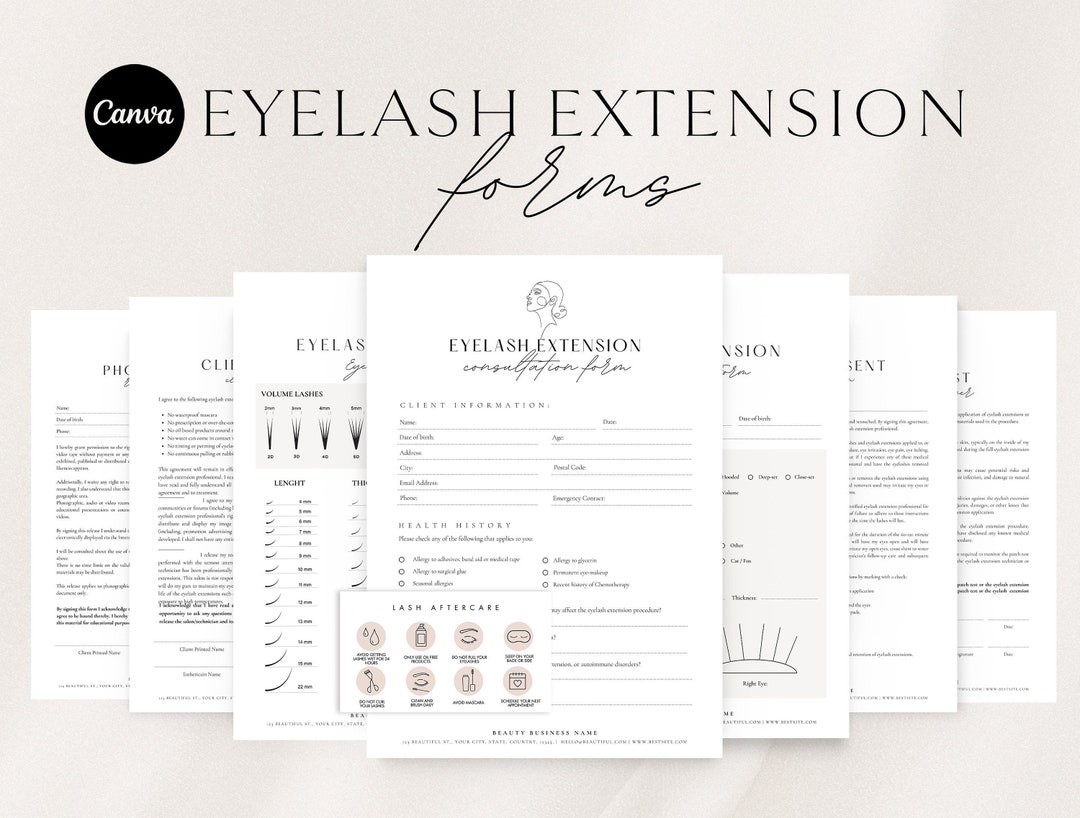 Editable Eyelash Extension Forms: Lash Consent & Aftercare (canva Template) - Etsy