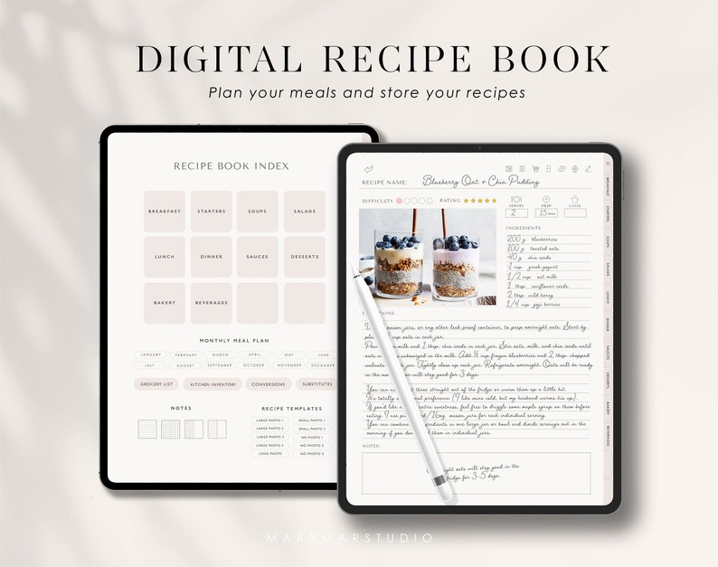 Recipe Book Template Digital Meal Planner Digital Recipe - Etsy UK