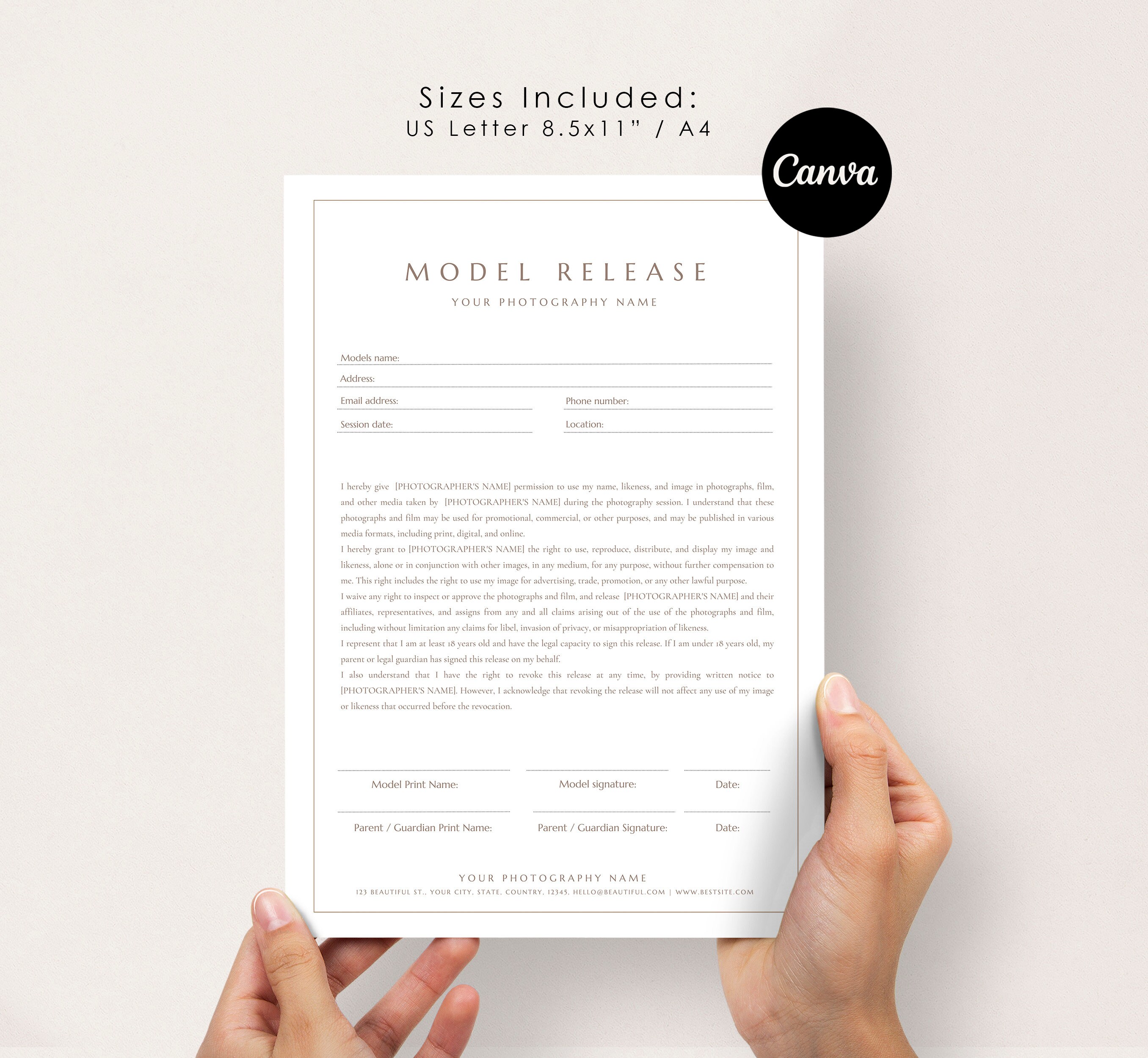 Editable Model Release Form Template: Photography Contract (canva ...