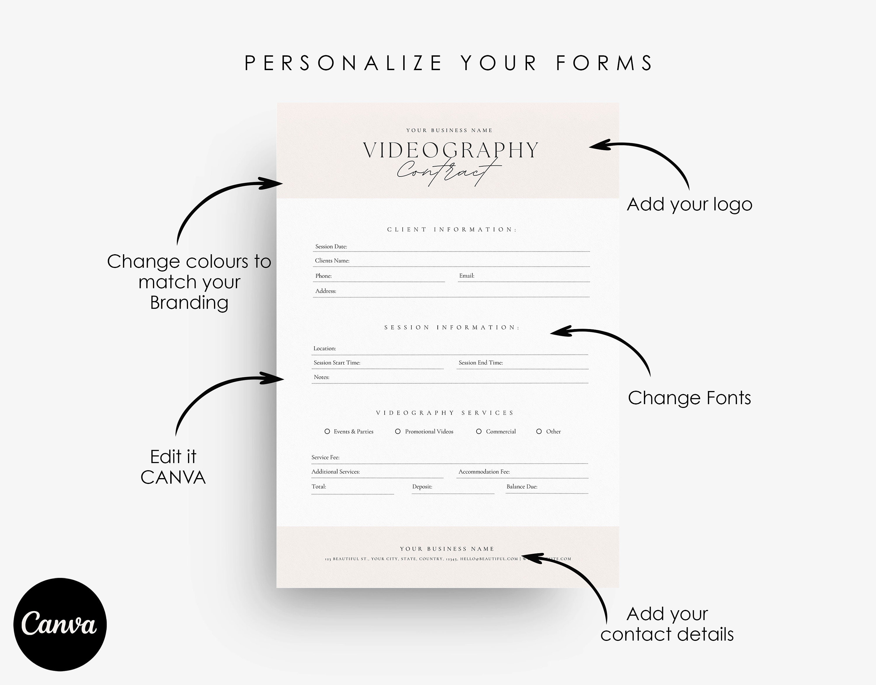 Videography Contract Template: Photography Forms (canva Template) - Etsy