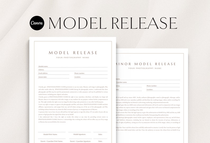 Editable Model Release Form Template: Photography Contract (canva ...
