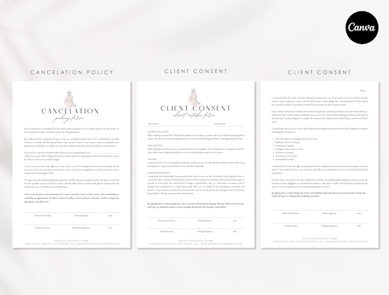 Body Sculpting Intake Forms: Esthetician Consultation Templates (canva ...