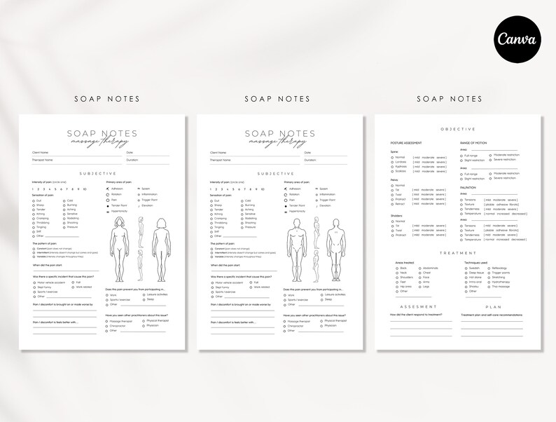 Editable Massage Therapy Forms: Client Intake, SOAP Notes (canva ...