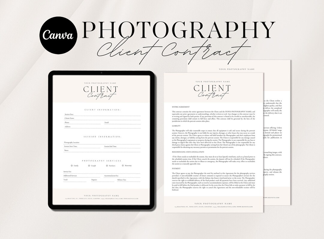 Photography Client Contract Template: Editable Canva Form (digital ...