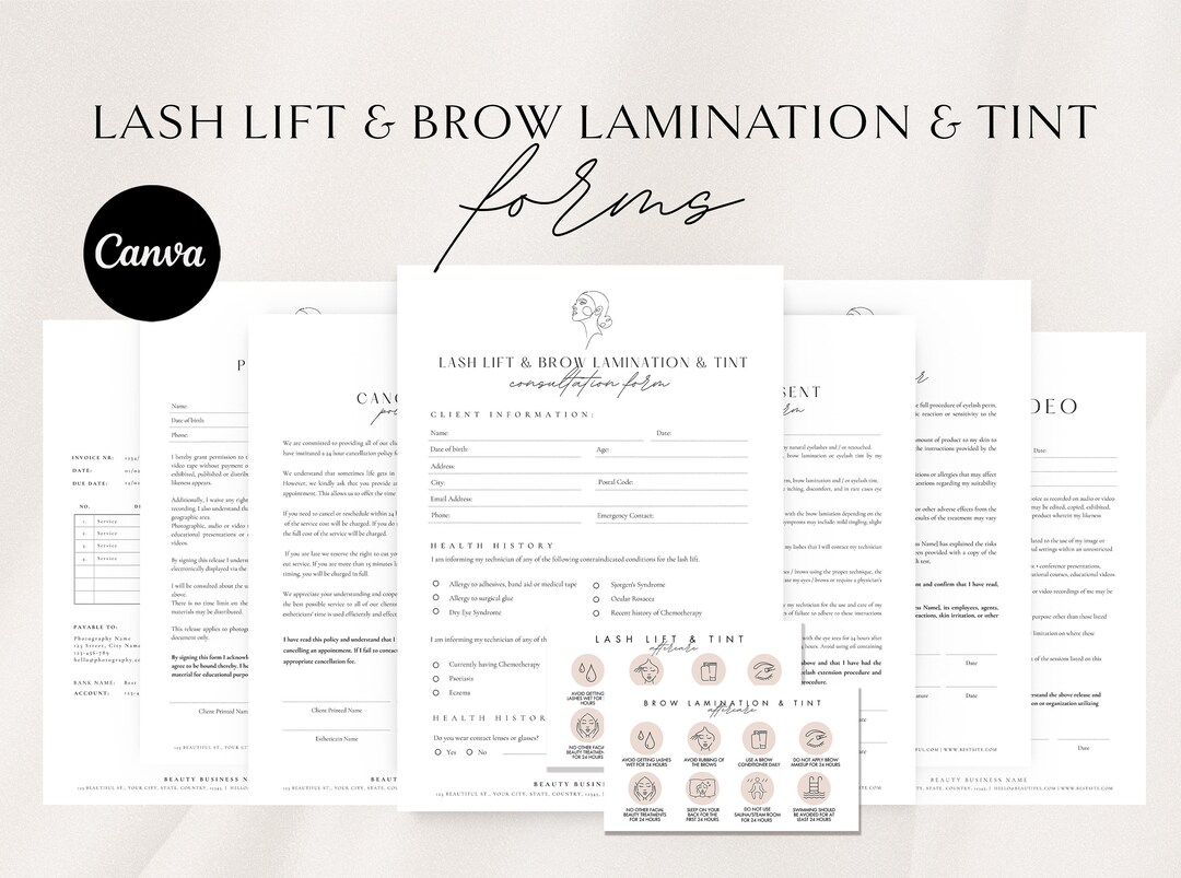 Lash Lift & Brow Lamination Forms: Editable Esthetician Templates ...