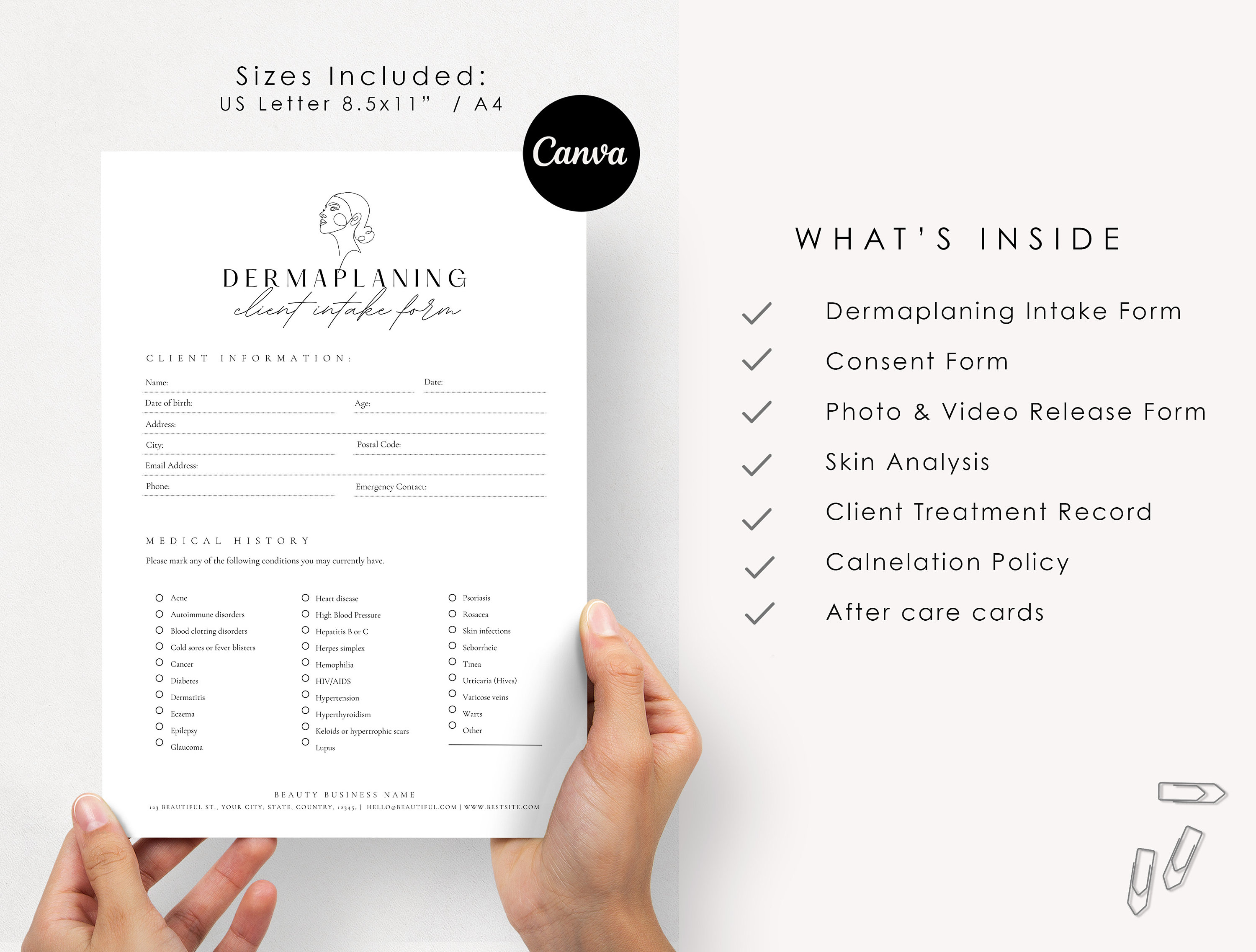 Dermaplaning Forms Editable Dermaplaning Templates - Etsy