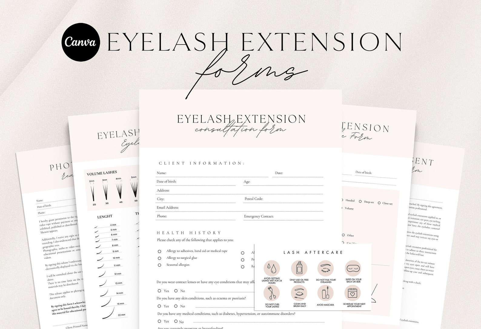 Eyelash Extension Forms: Lash Consent & Aftercare (canva Template) - Etsy