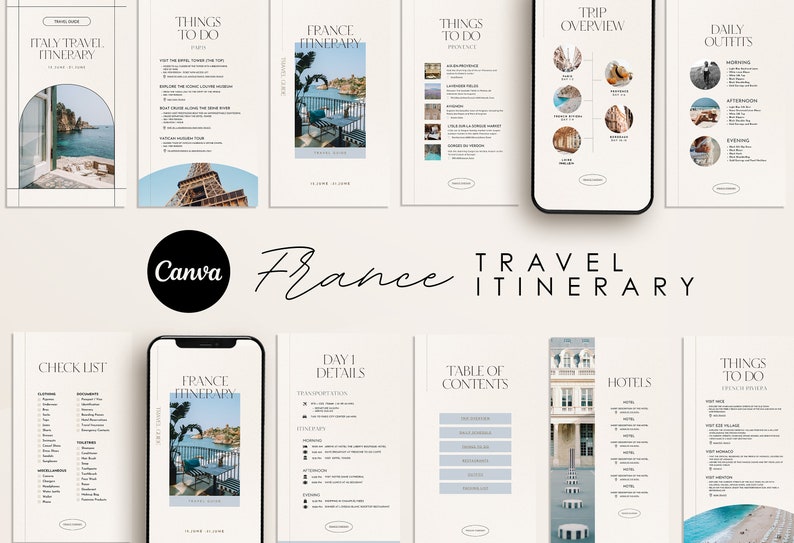 France Travel Itinerary Template: Printable Canva Guide (digital ...