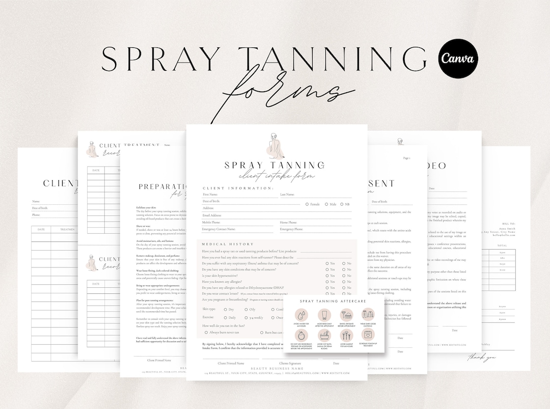 Editable Spray Tan Forms: Esthetician Consultation Templates (canva ...