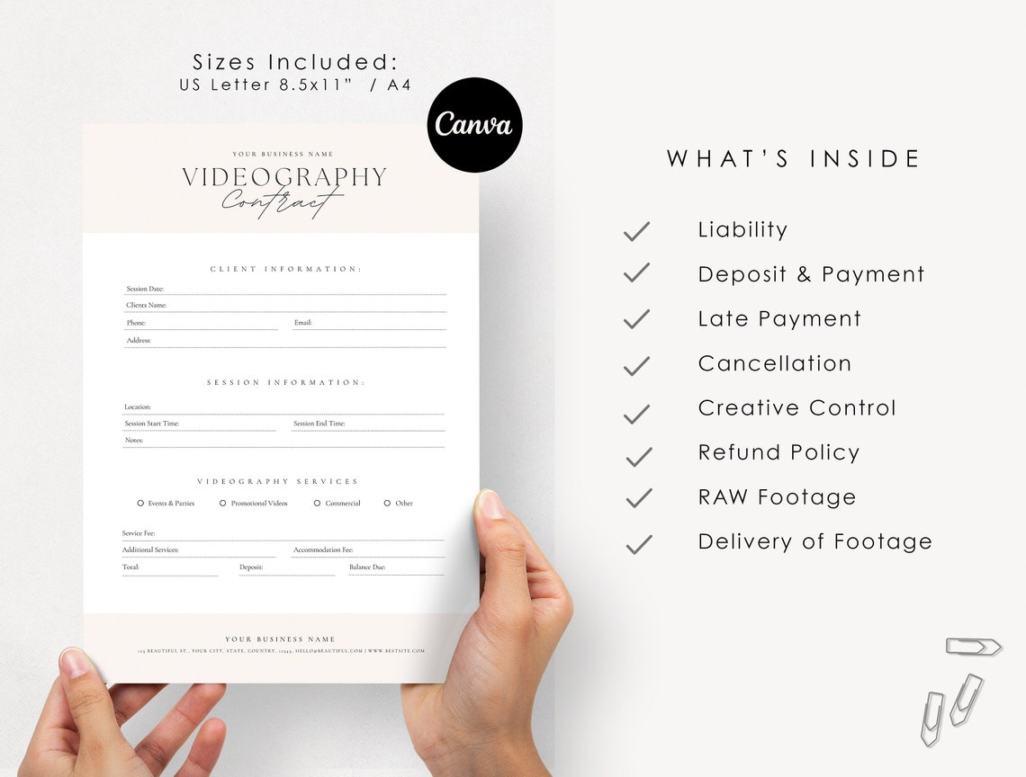 Videography Contract Template: Photography Forms (canva Template) - Etsy