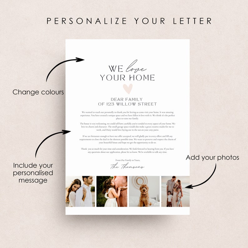 Home Offer Letter Template Canva Buyer Offer Letter Family - Etsy