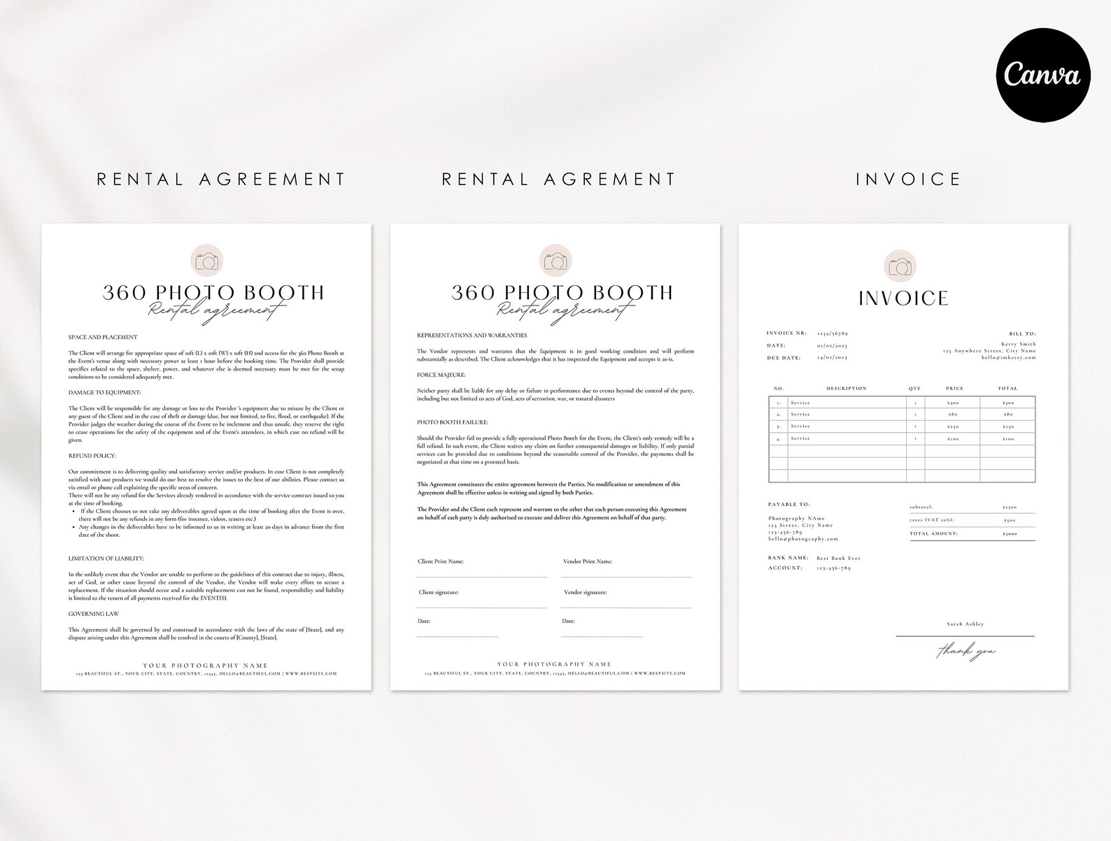 360 Photo Booth Rental Agreement Template: Editable Canva Contract ...