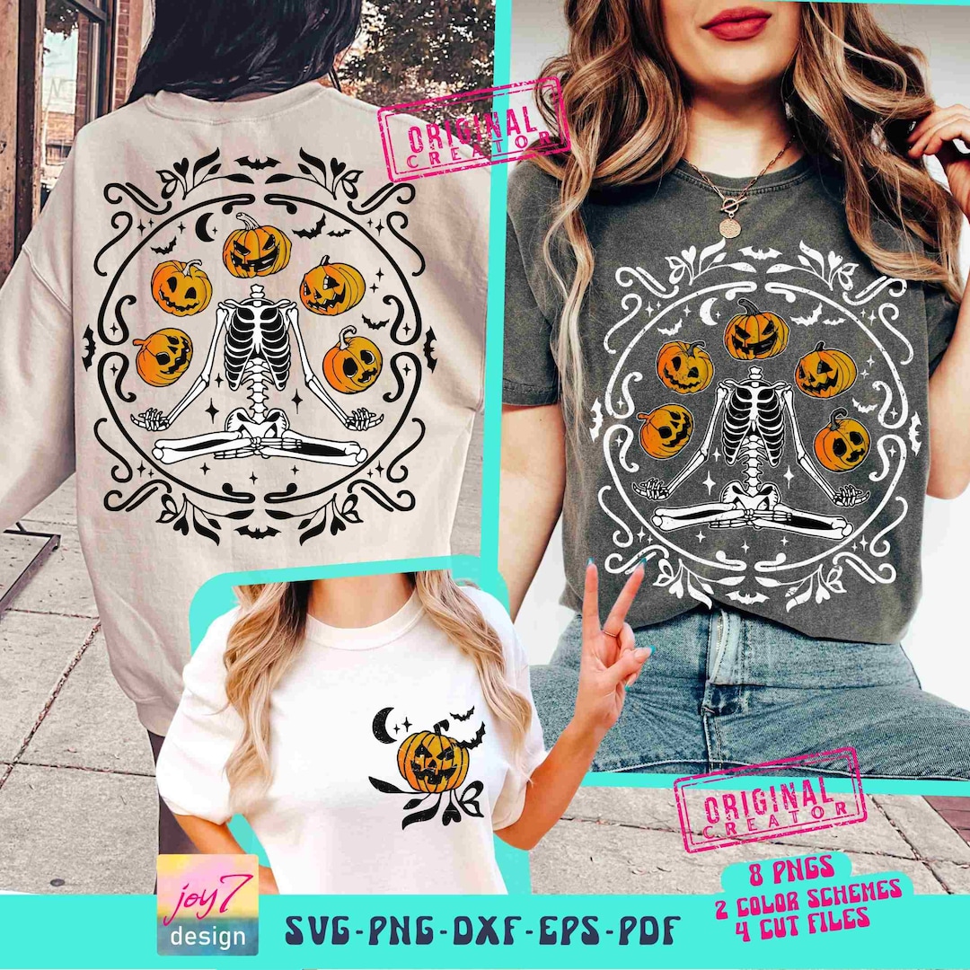 Skeleton Pumpkin SVG PNG Dancing Skeleton Vintage Fall Design Scary ...