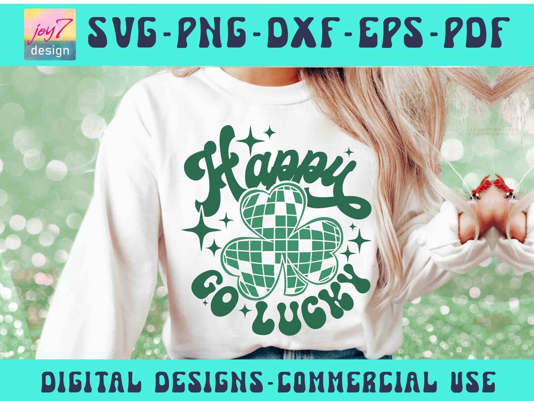 Happy Go Lucky SVG PNG Retro St Patricks Svg Disco Ball Shamrock Svg ...