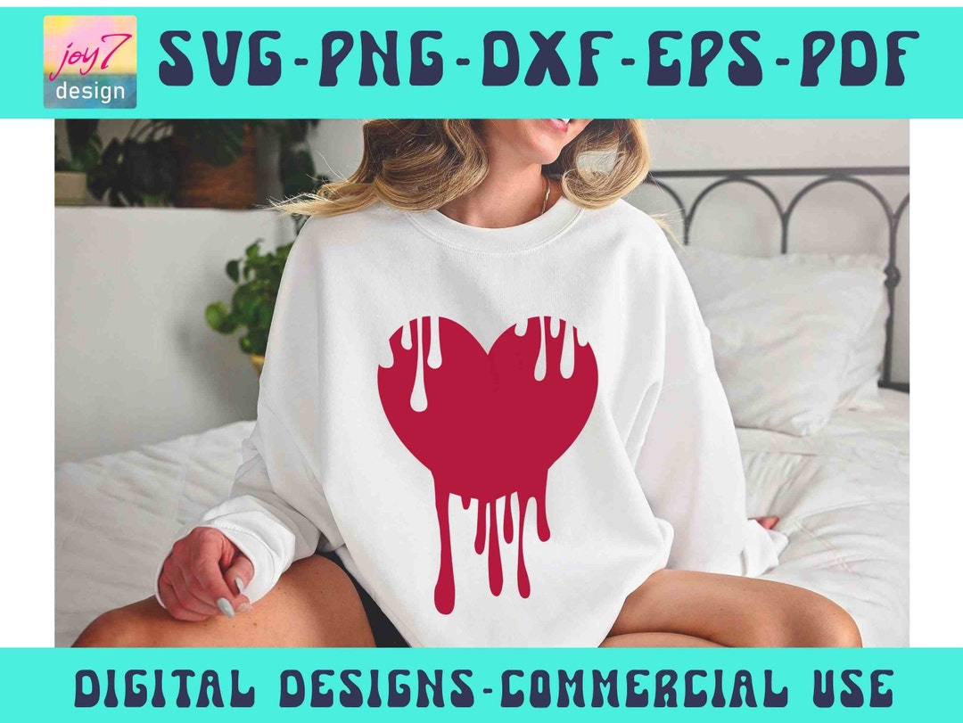 Drippy Heart SVG PNG Pdf POD, Red Heart Png, Heart Clipart, Groovy Svg ...