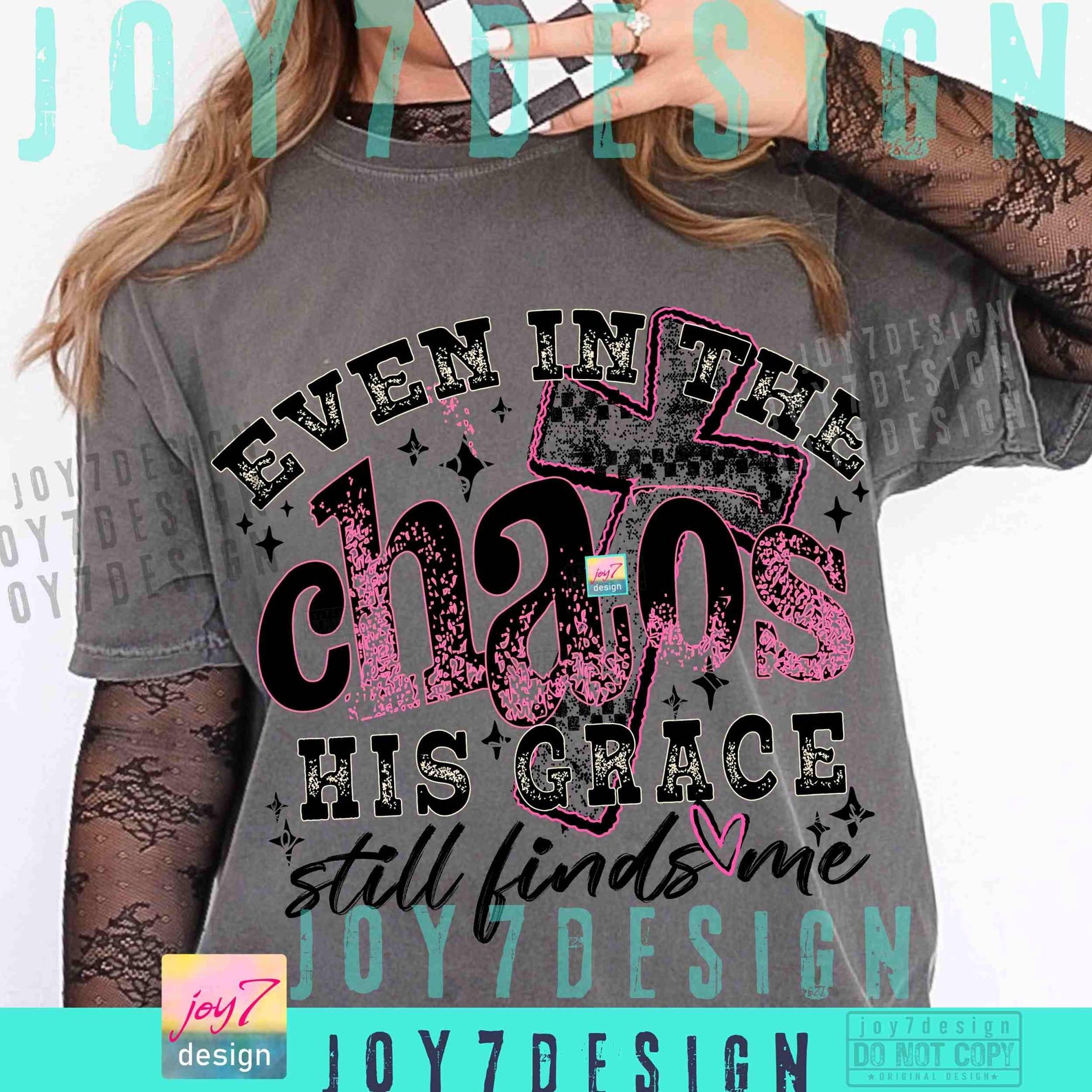 Even in the Chaos His Grace Finds Me PNG Bible Verse Faith Checkered ...