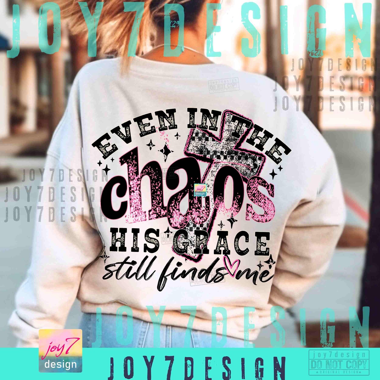 Even in the Chaos His Grace Finds Me PNG Bible Verse Faith Checkered ...