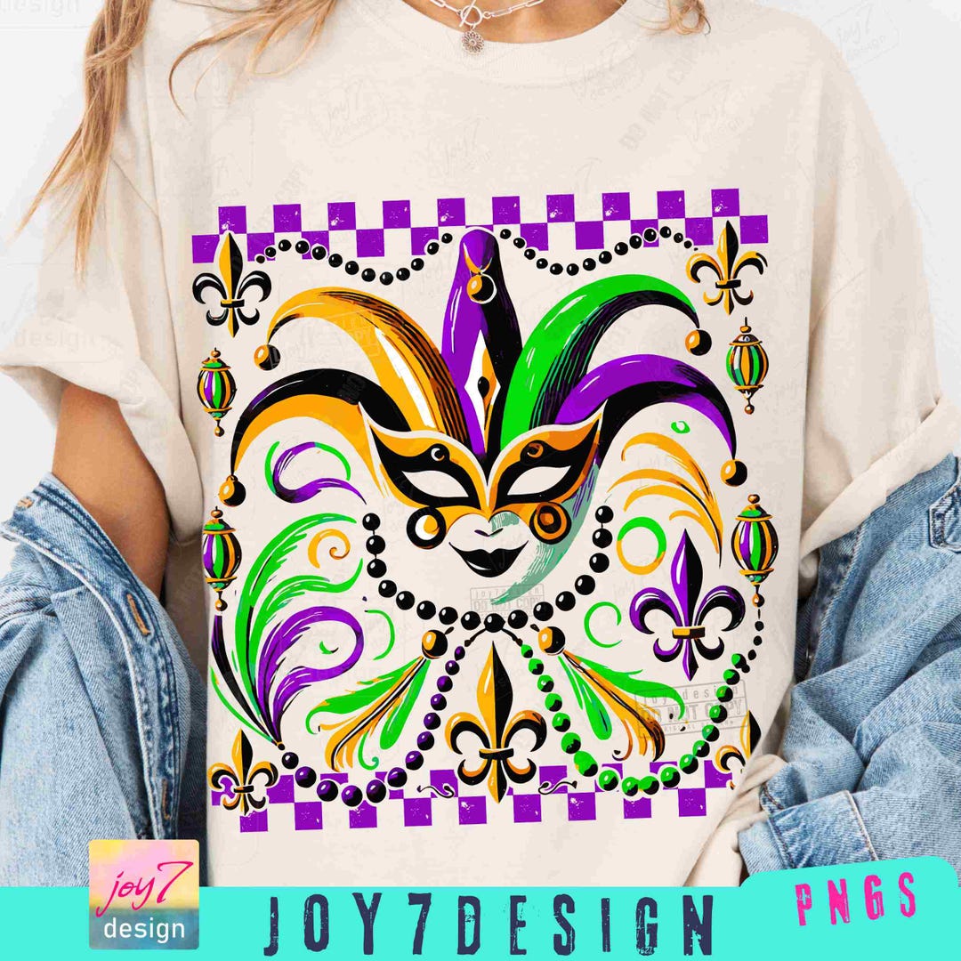 Retro Mardi Gras PNG Mardi Gras Checker Png Carnival Shirt Design Png ...
