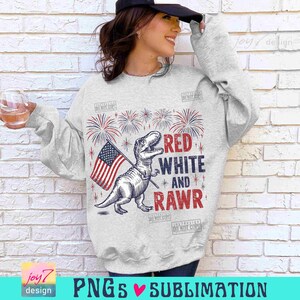 Red White and Rawr PNG Dinosaur 4th of July Retro America Funny 4th ...