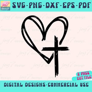 Cross in Heart SVG PNG Heart Cross Svg, Heart Cross Png, Christian ...