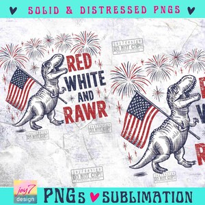 Red White and Rawr PNG Dinosaur 4th of July Retro America Funny 4th ...