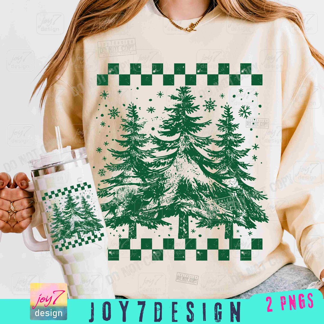 Retro Checkered Christmas Trees PNG Pine Trees Holiday Season Png Retro ...