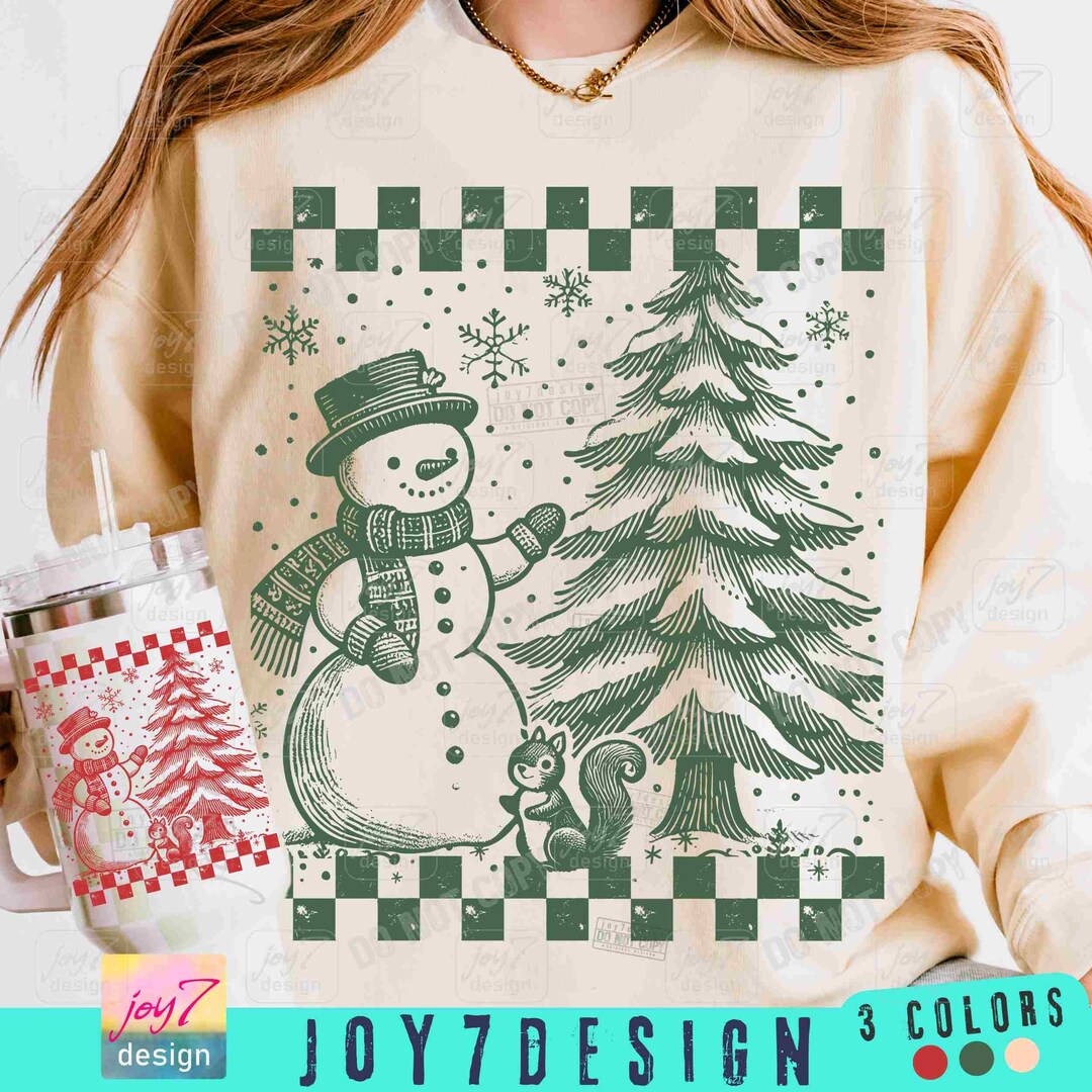 Retro Checkered Christmas PNG Snowman Christmas Tree Png Cute Winter ...