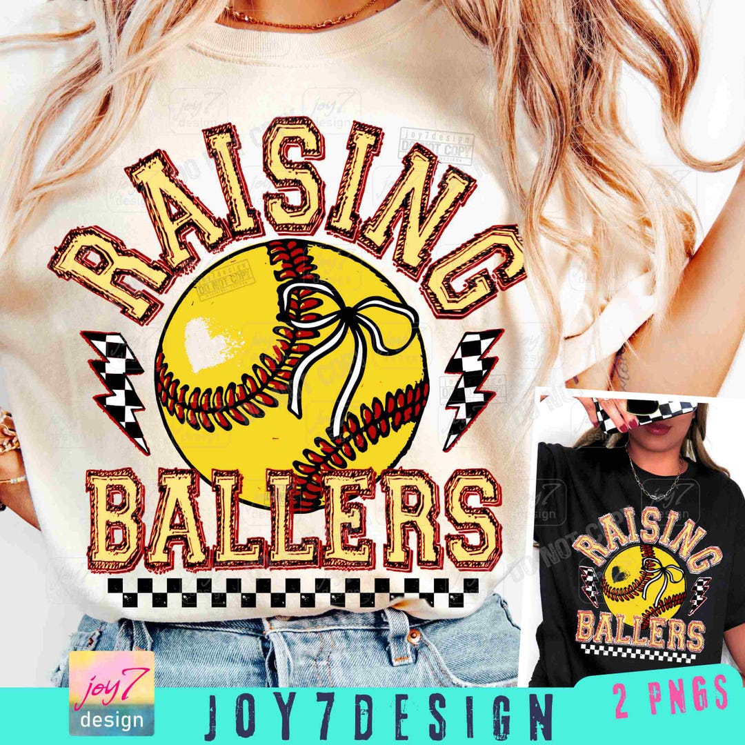 Softball Raising Ballers Retro Checkered Softball Team Coquette PNG ...