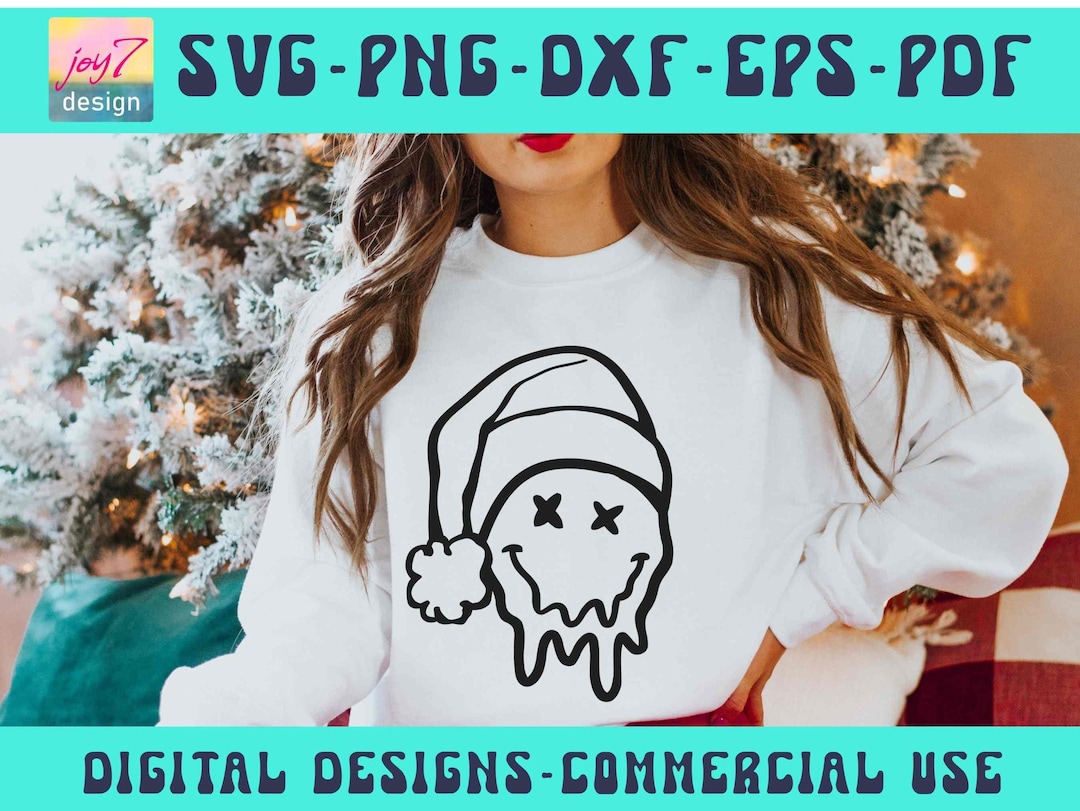 Santa Cara Feliz Drippy Derretido SVG Png Pdf POD Santa Hat - Etsy México