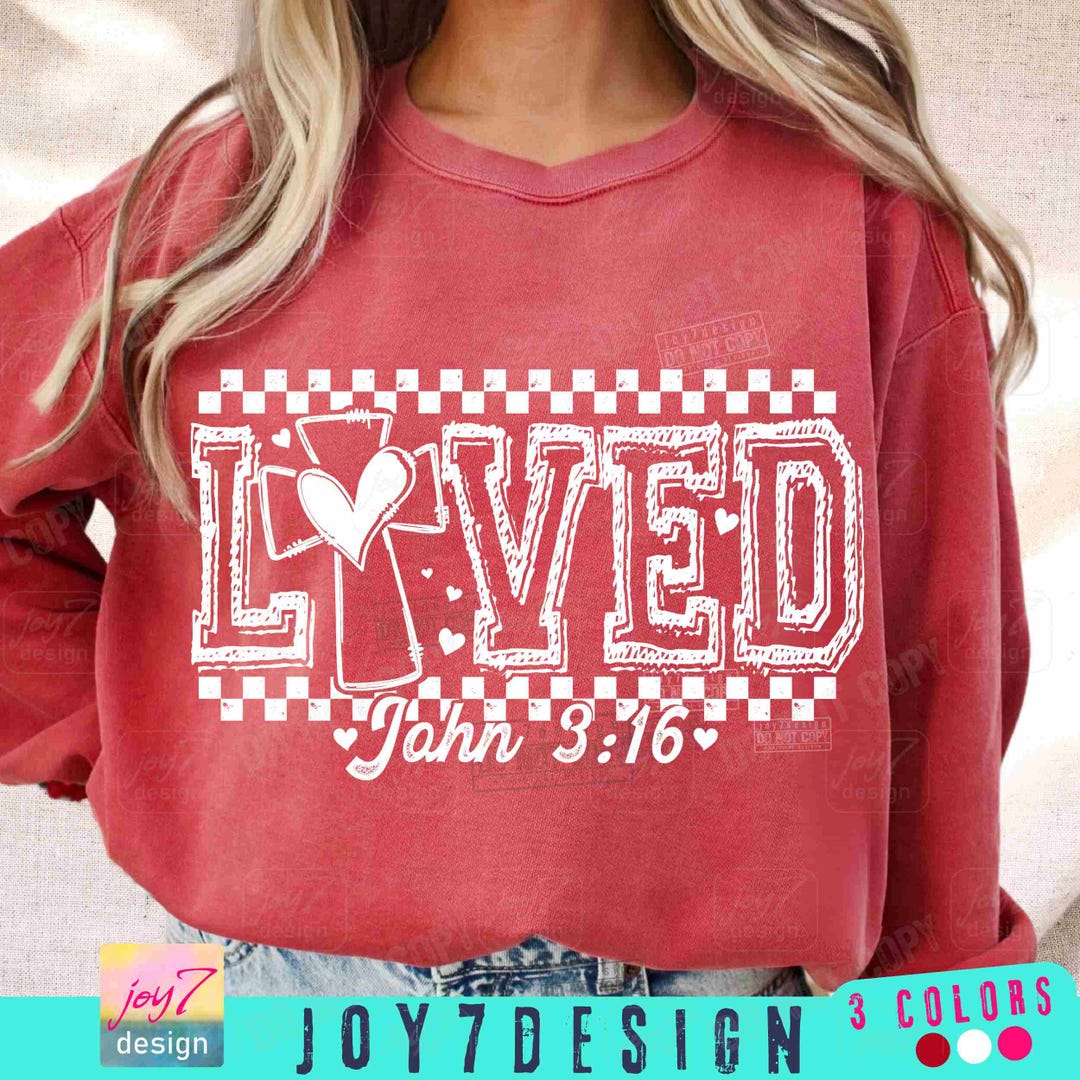 Retro Loved John 3:16 Checker PNG Coquette Christian Valentines Varsity ...