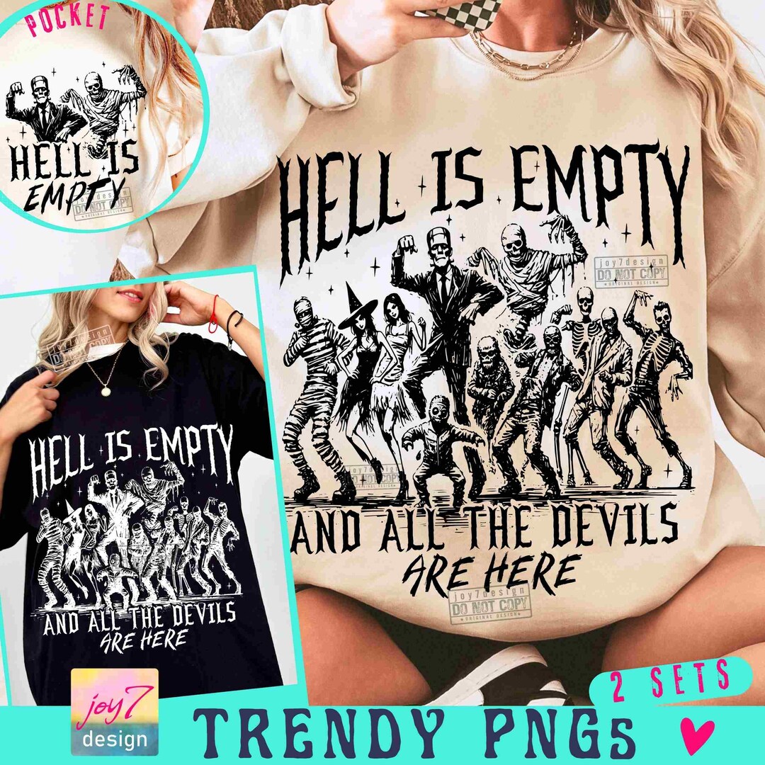 Hell is Empty Funny Halloween PNG Retro Halloween Vintage Design Png ...