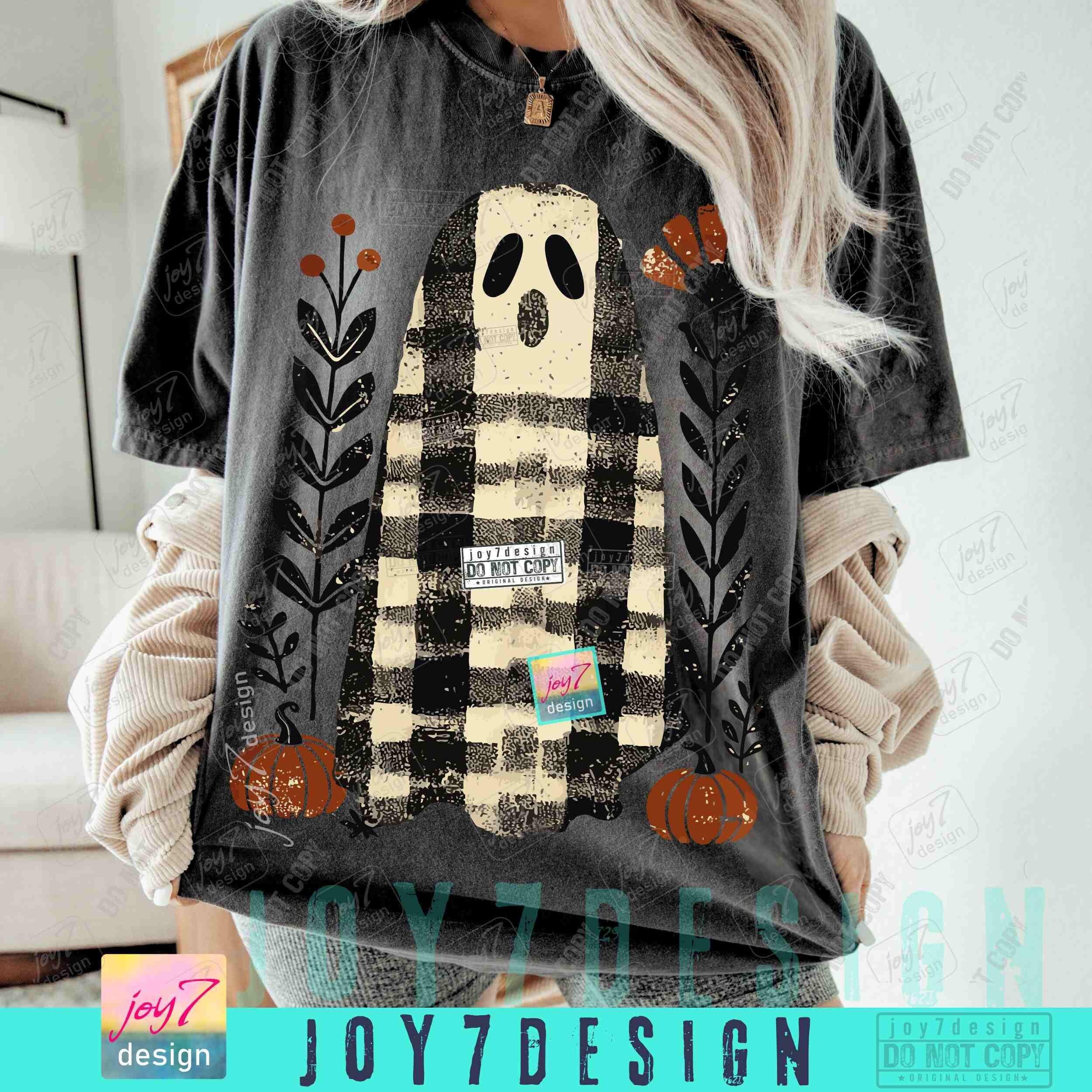 Boho Ghost Checkered Halloween PNG Floral Halloween Boho Png Floral ...