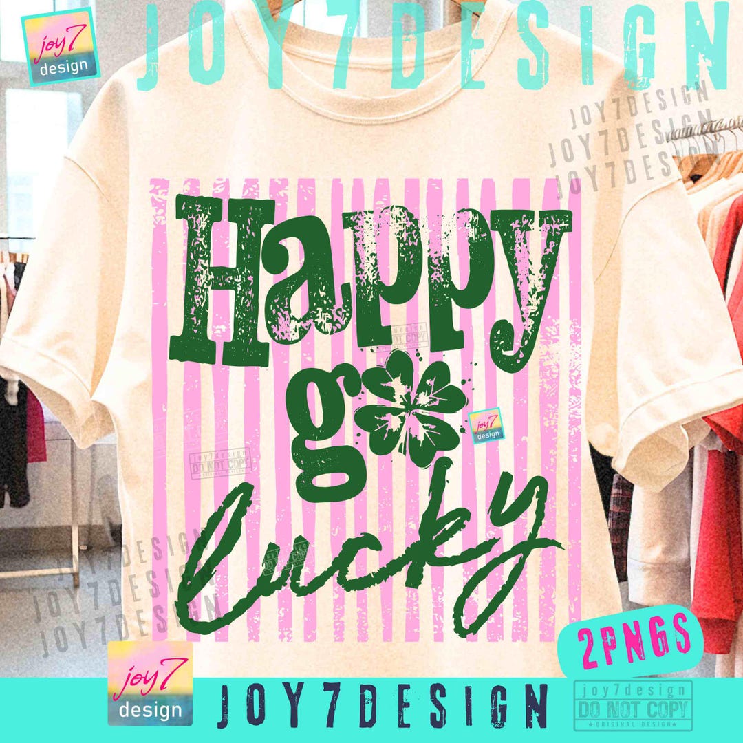 Pink St Patricks Happy Go Lucky PNG Irish Shamrock Distressed Postage ...