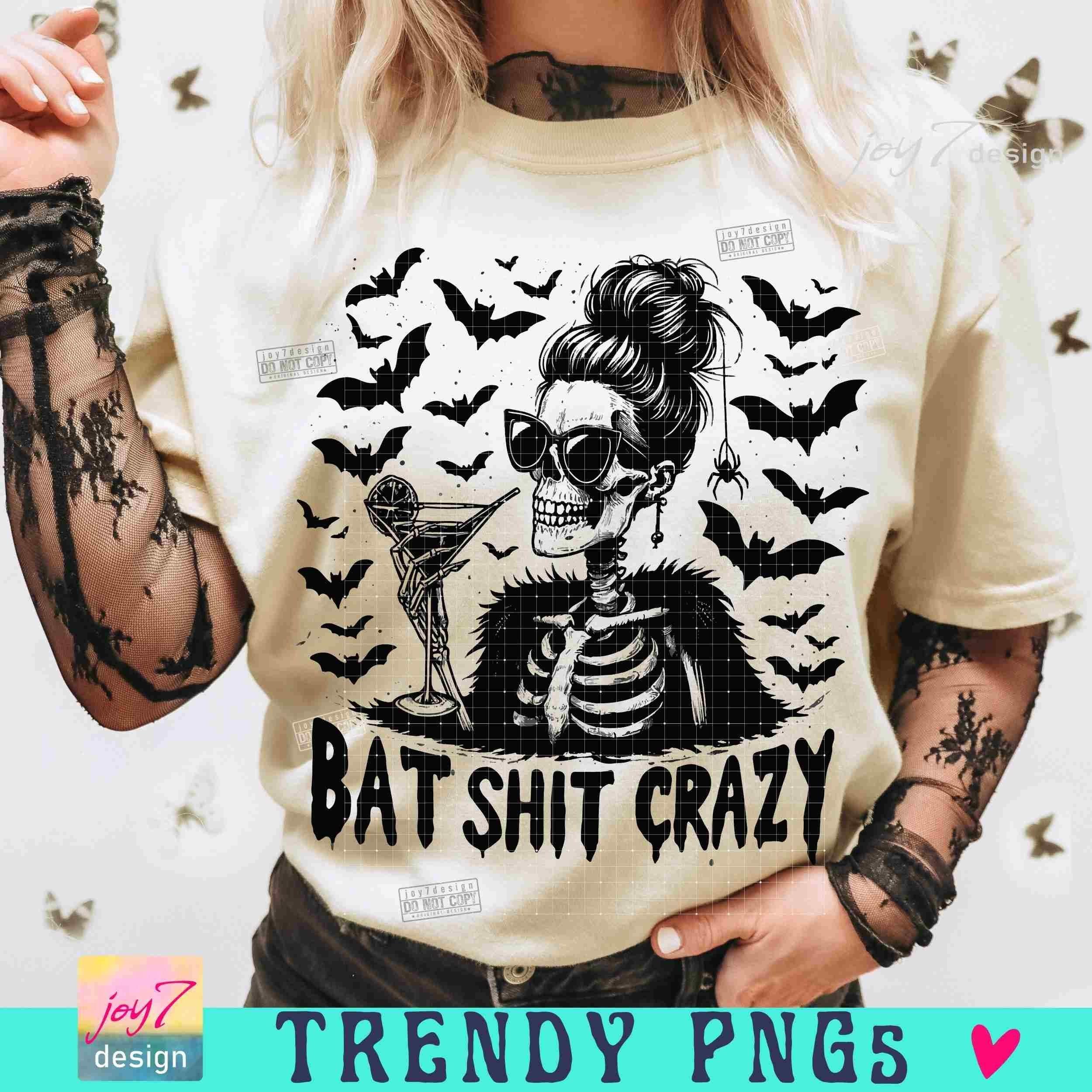 Bat Shit Crazy Halloween PNG Spooky Season Witch Messy Bun Skull Png ...