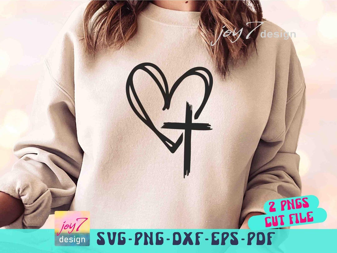 Cross in Heart SVG PNG Heart Cross Svg, Heart Cross Png, Christian ...