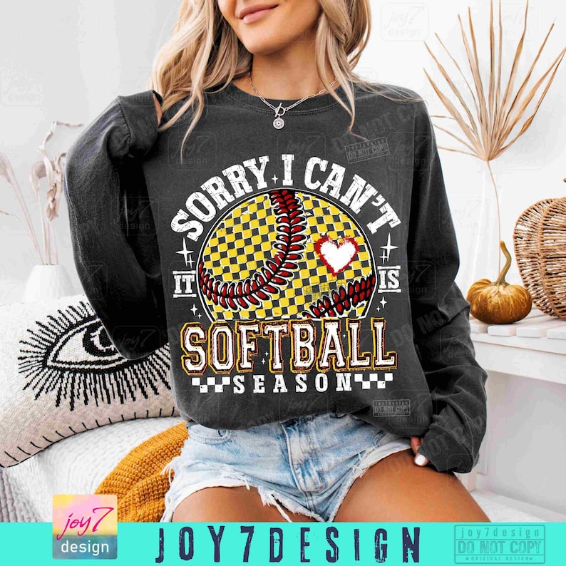 Sorry I Can't It's Softball Season PNG Retro Checkered Softball Png ...