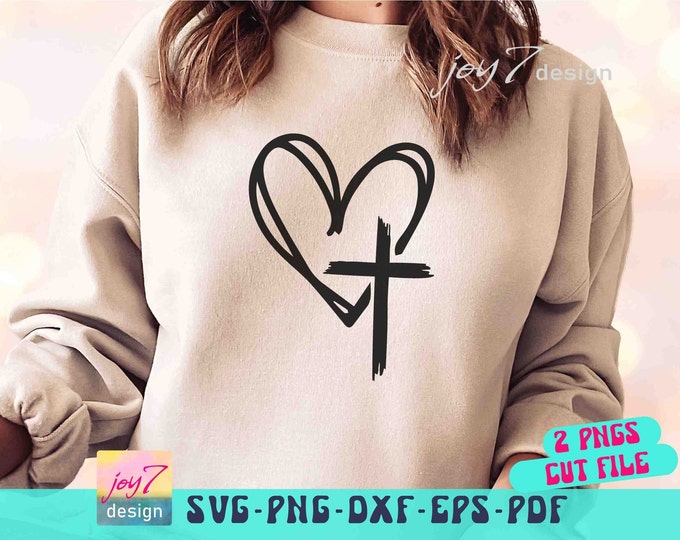 Cross in Heart SVG PNG Heart Cross Svg, Heart Cross Png, Christian ...