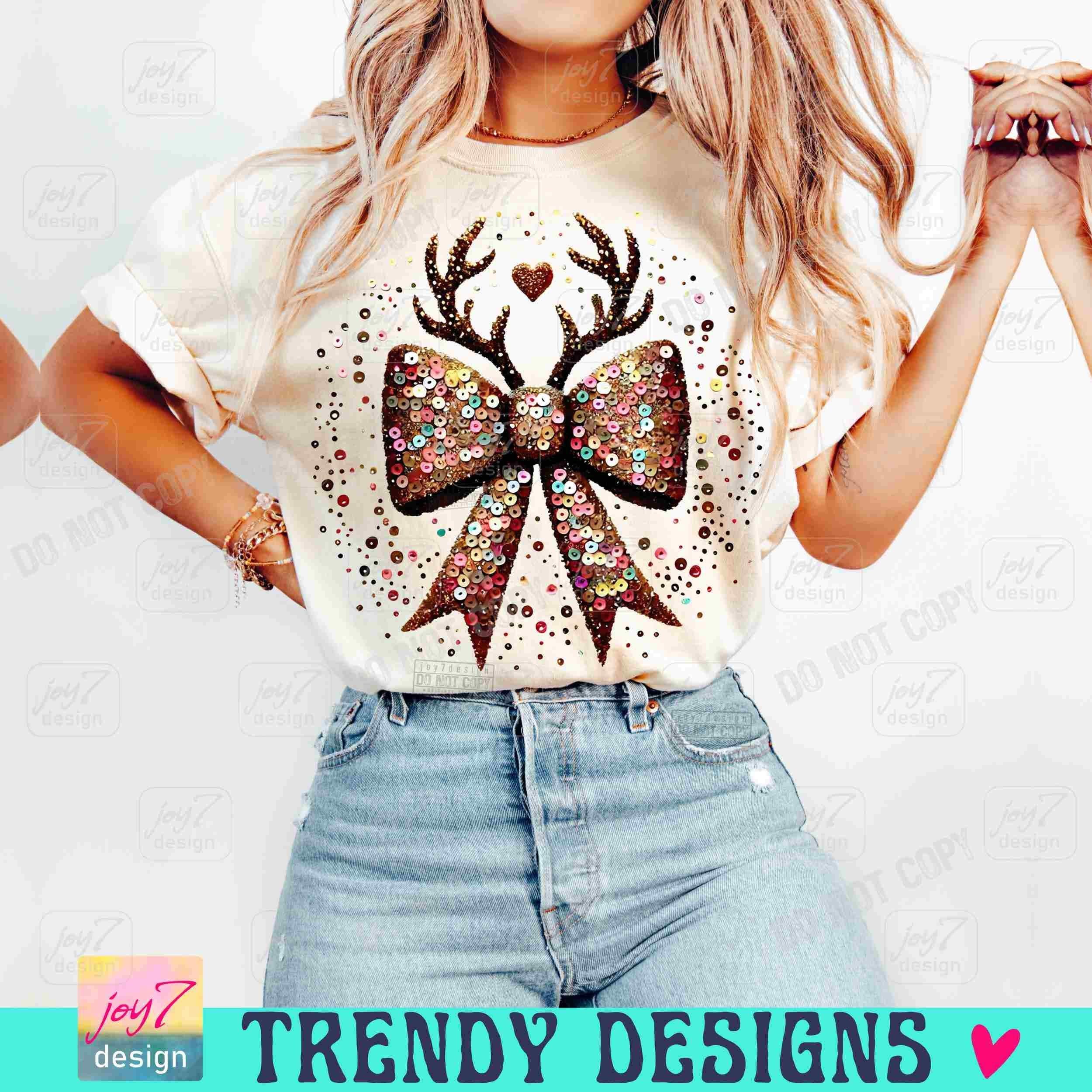 Christmas Reindeer Coquette Bow PNG Faux Sequin Christmas Bow Png ...