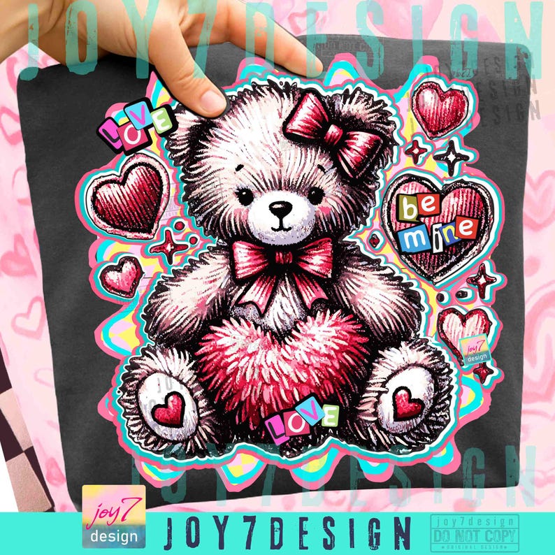 Preppy Teddy Bear Valentines Day PNG Groovy Coquette Heart Vday Design ...